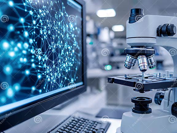 A Close-up of a Microscope and Computer Monitor in a Lab Setting, with ...