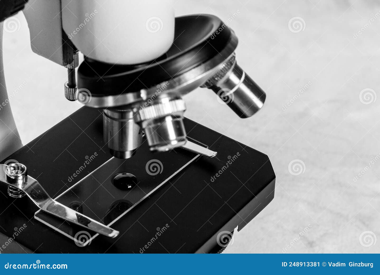 Close Up of Microscope Equipment. Laboratory Research Concept Stock ...
