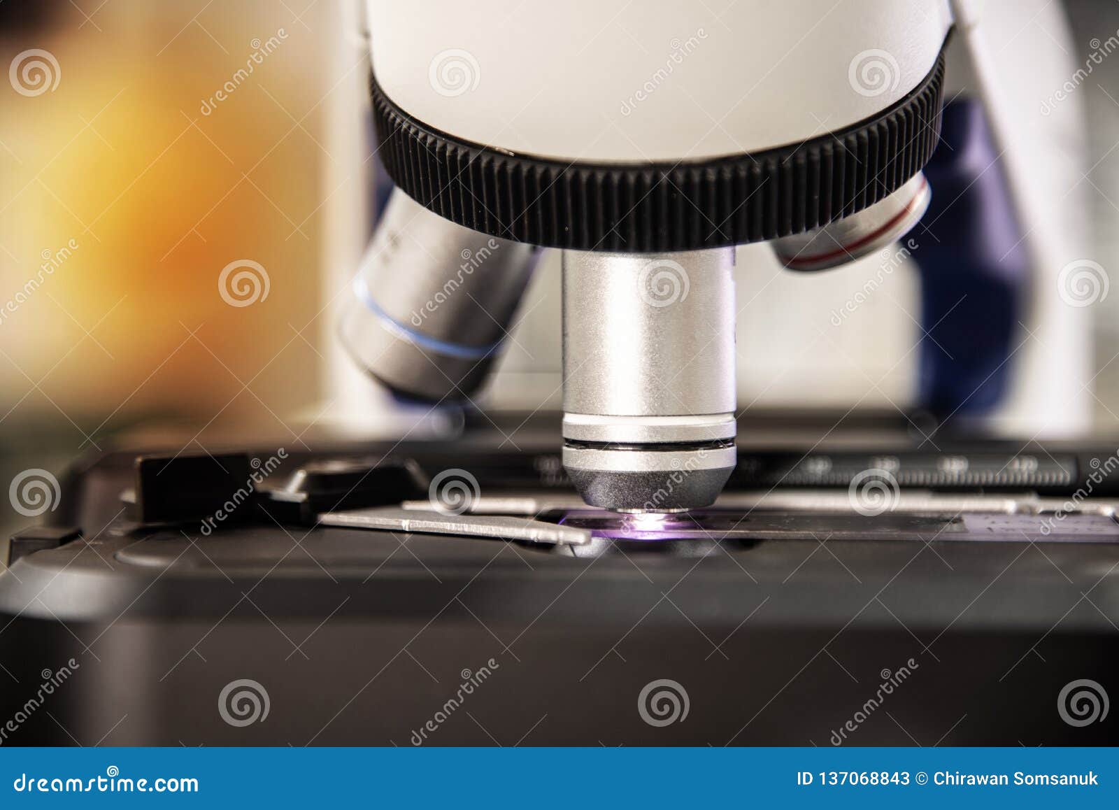 Close Up Microscope in Laboratory Stock Image - Image of development ...