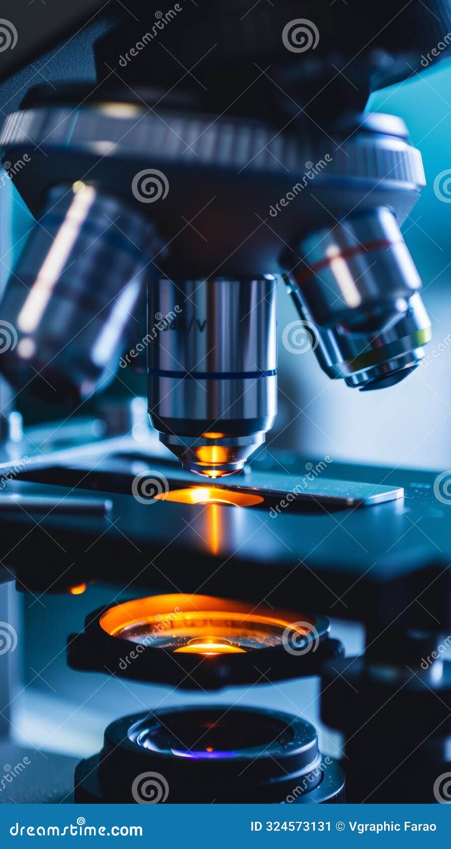 Close-up of Microscope in Laboratory with Orange Illumination ...