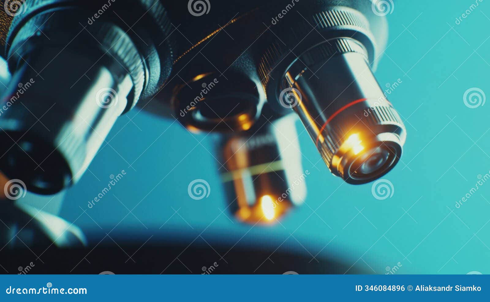 Close-up of Microscope Lens with Blue Background Representing Research ...