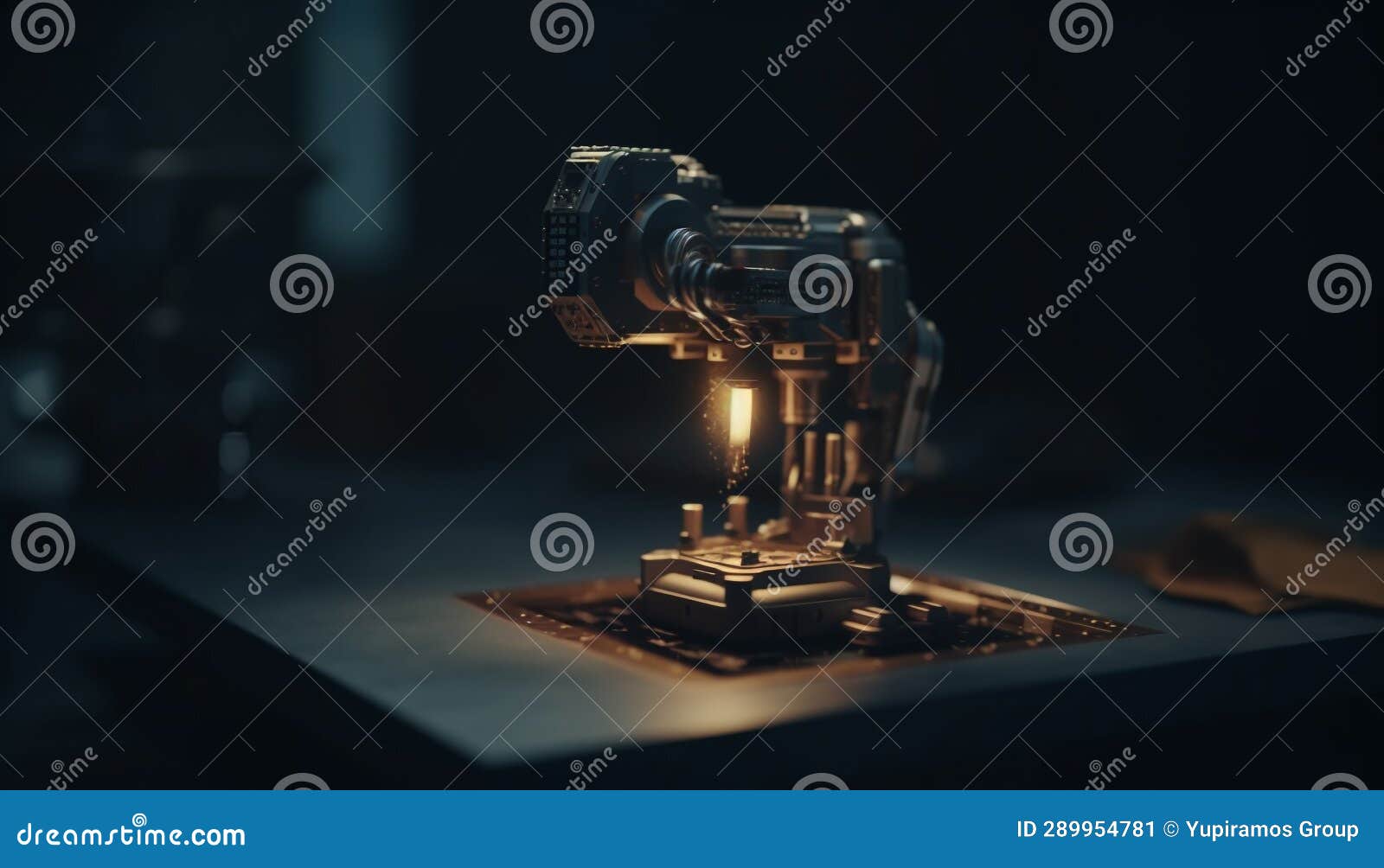Close Up of a Microscope Lens Magnifying a Computer Chip in Laboratory ...