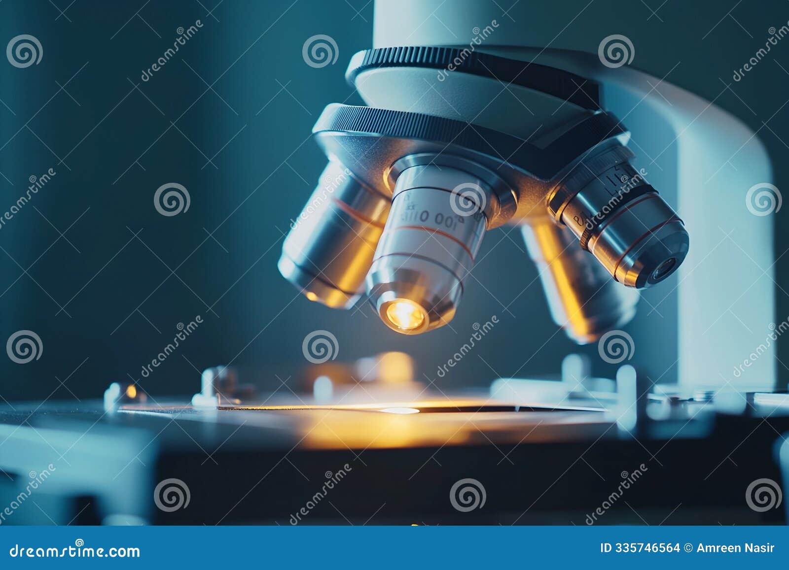 Close-up of Microscope Lenses in a Laboratory Setting with Focused ...