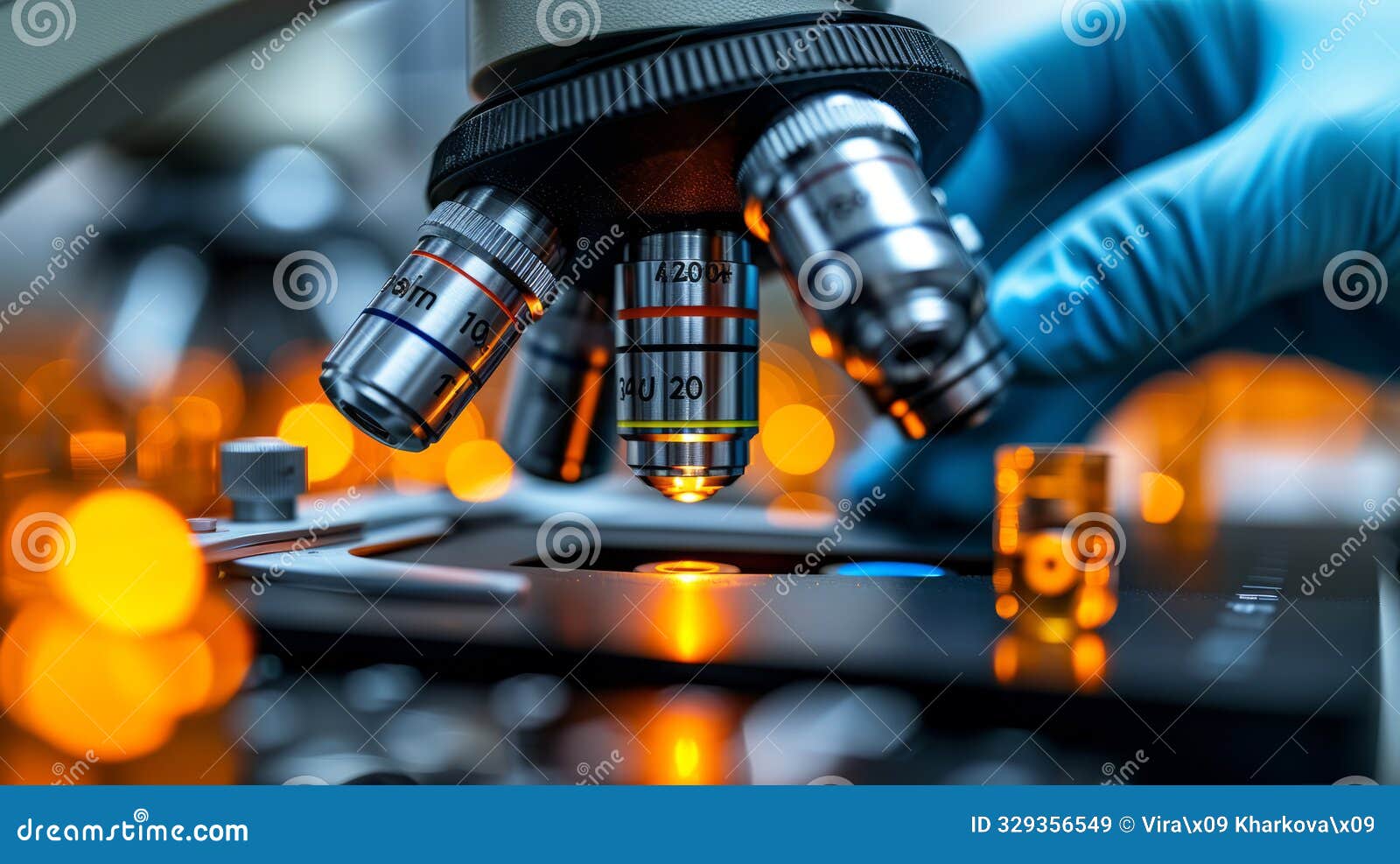 Close-up of Microscope with Metal Lens at Laboratory Stock Illustration ...