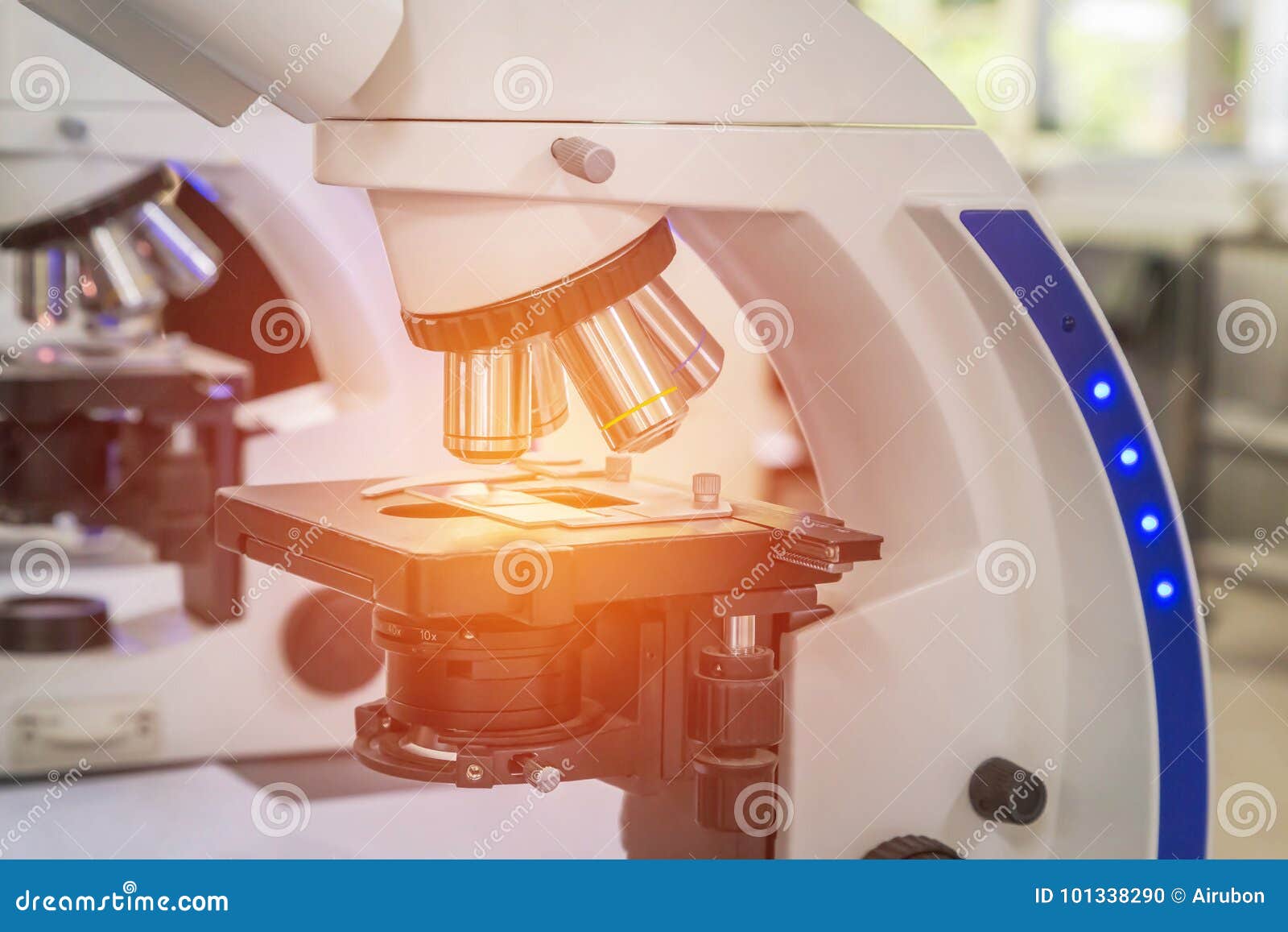 Close Up Microscope in Science Laboratory Stock Photo - Image of ...