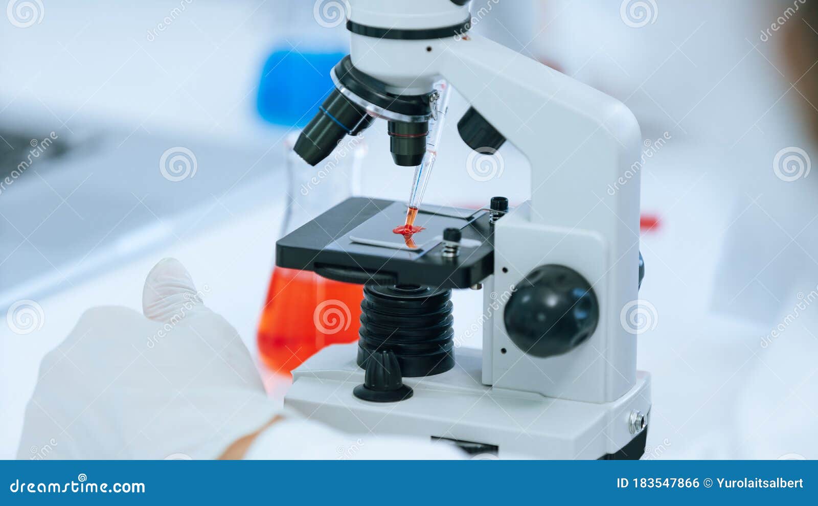Close Up. Microscope is on the Table in the Lab Stock Photo - Image of ...