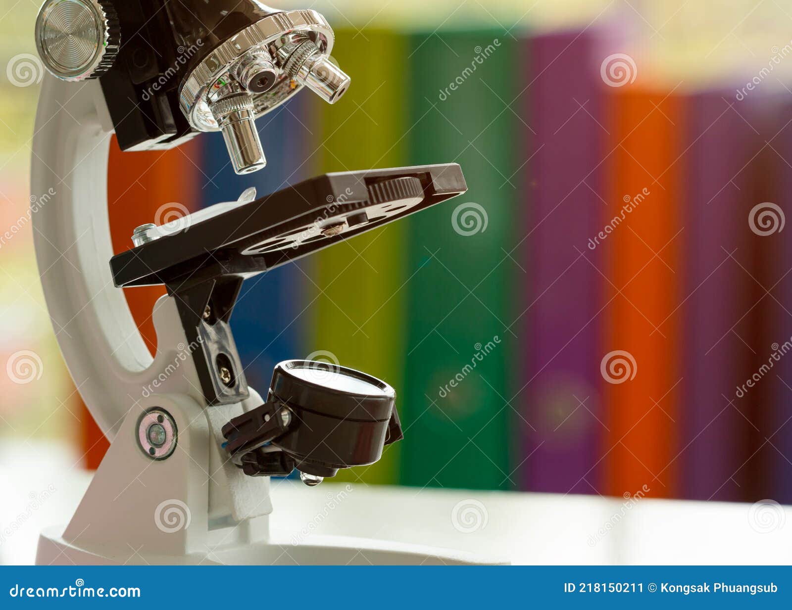 Close Up Microscope on Table with Laboratory Equipment in Chemical Lab ...