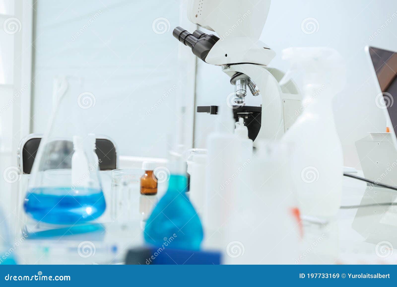 Microscope on a Table in a Modern Laboratory. Stock Image - Image of ...