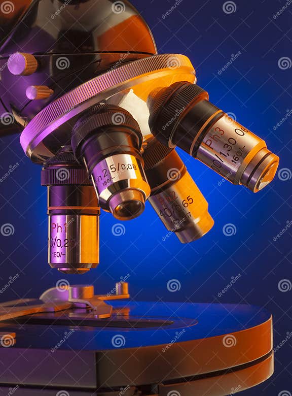 Close Up of Microscope Turret and Platen Stock Image - Image of ...