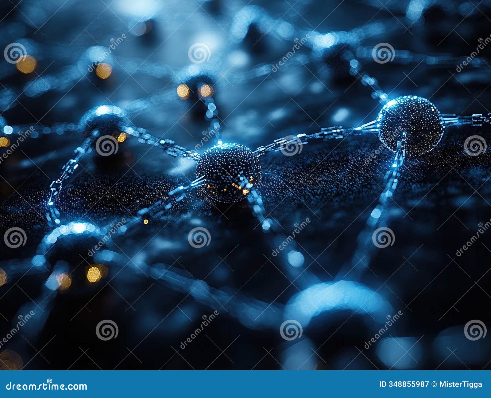 Close-up Microscopic View of a Network with Spheres Connected by Thin ...