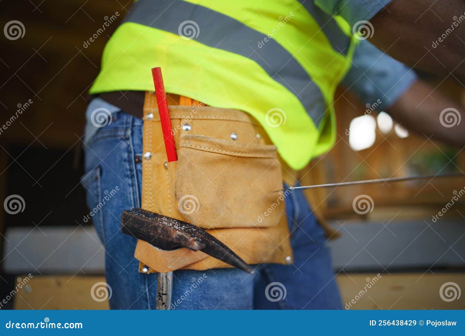 Close-up of Mid Section Construction Worker in Protective Clothes and ...