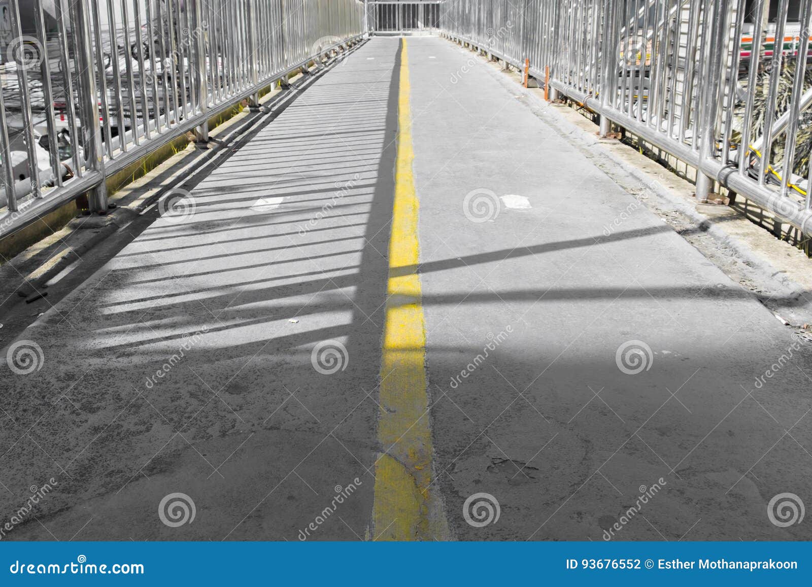 Close Up on the Middle Yellow Line of the Flyover Pathway Stock Photo ...