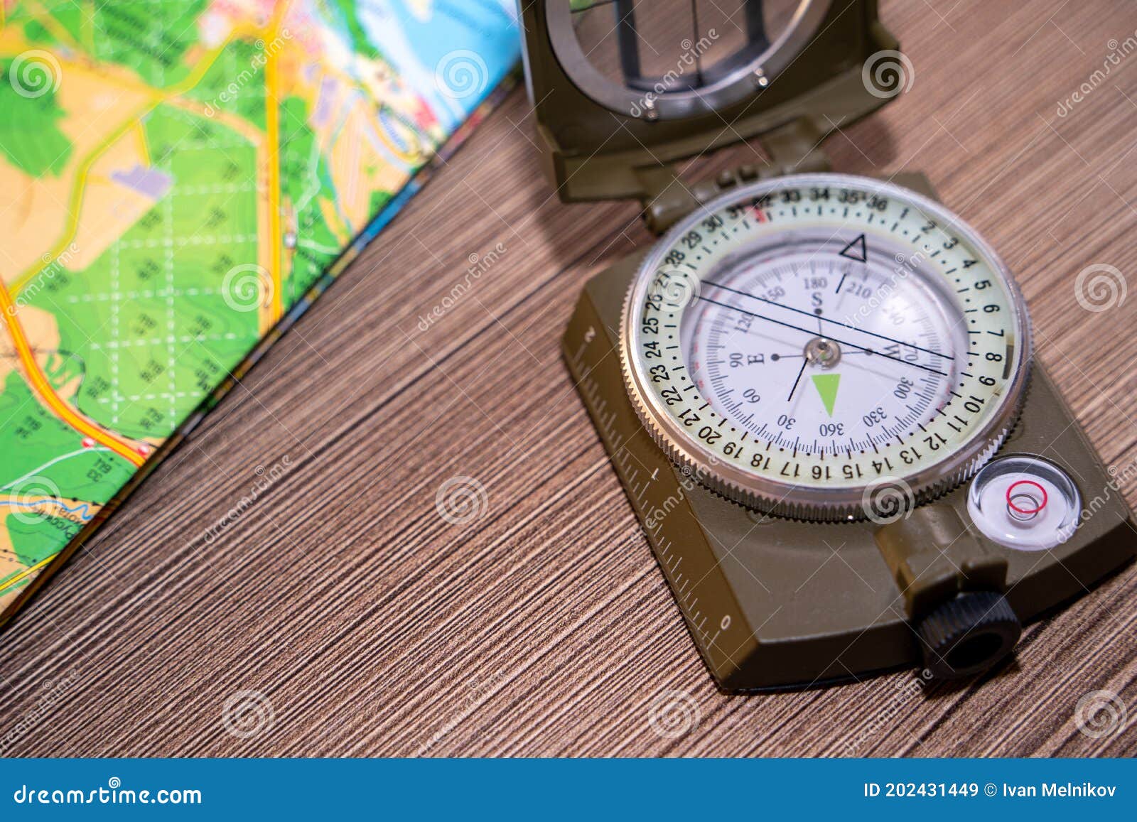 Close-up of a Military Compass on a Map of Russia. Determining the ...