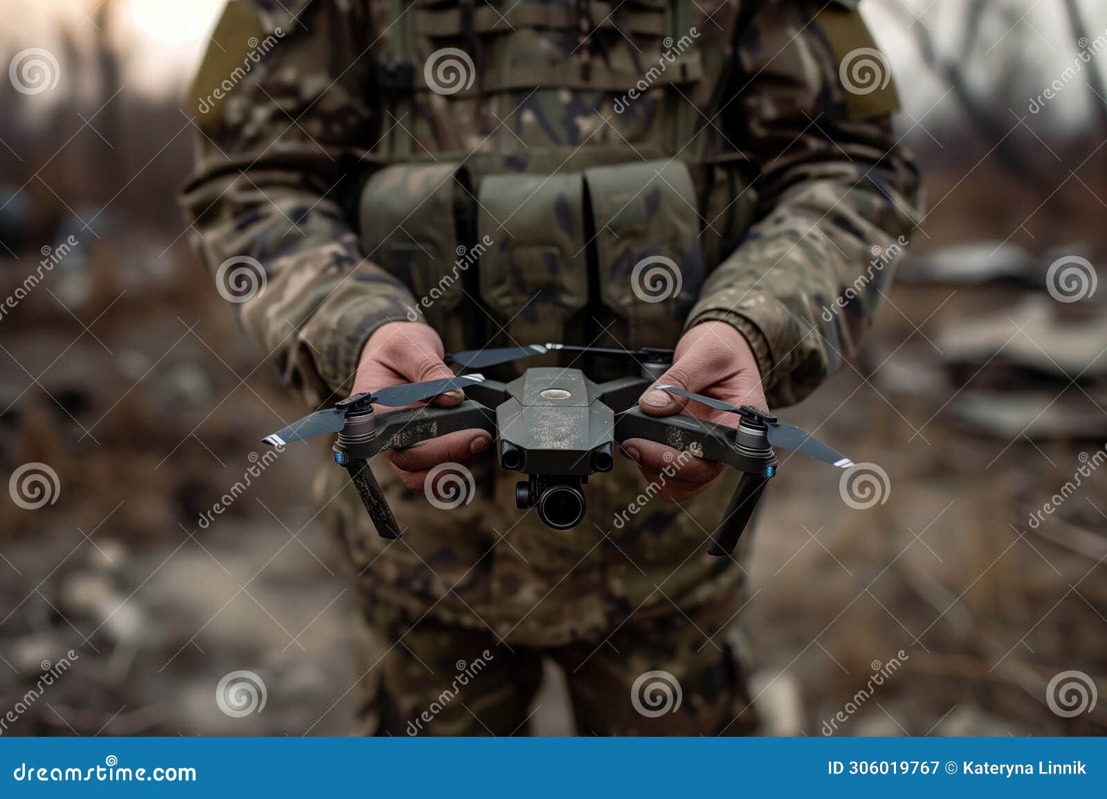 Close-up of a Military Fpv Drone Held by a Uniformed Serviceman ...