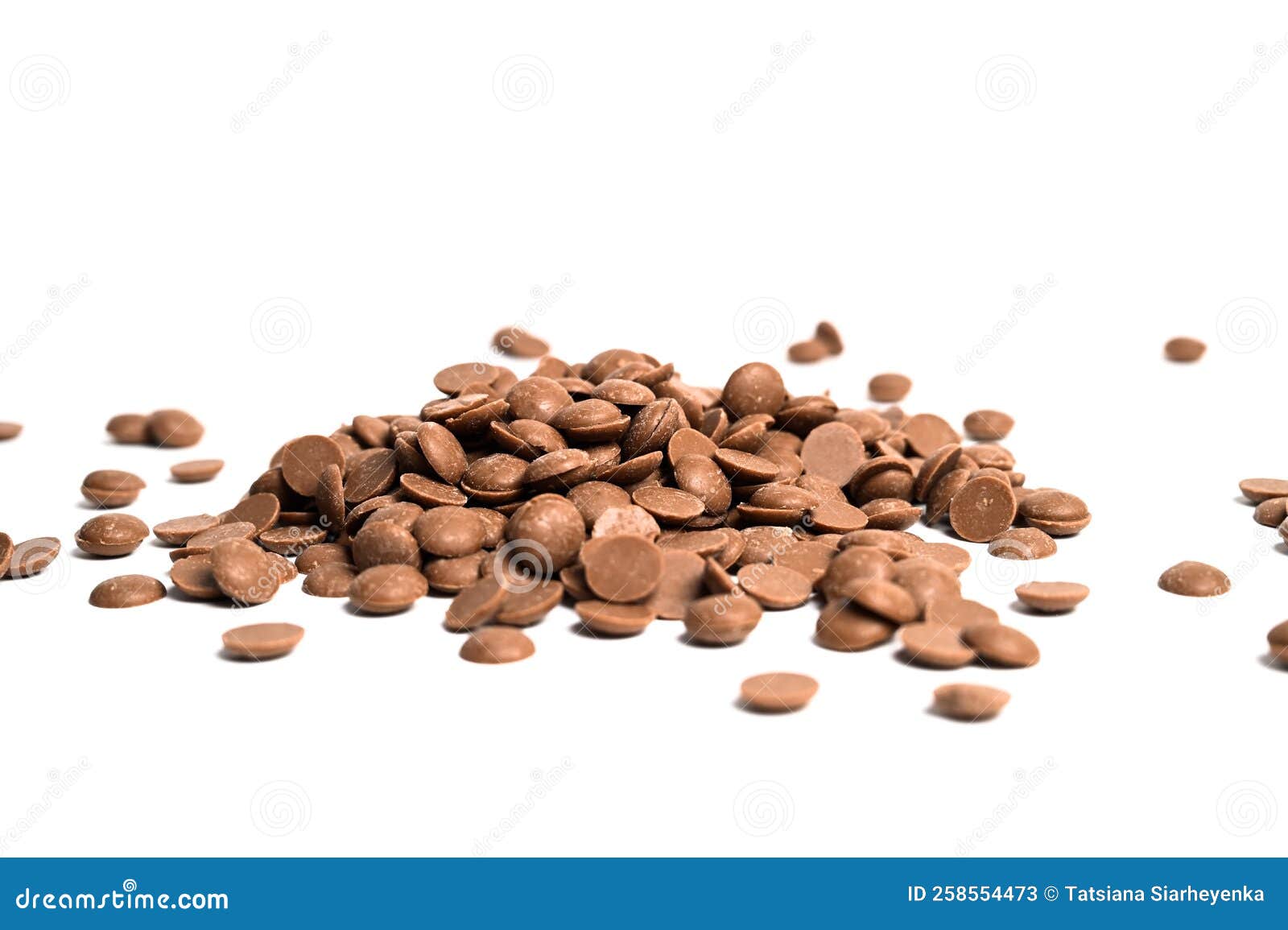 Close Up of Milk Chocolate Chips. Scattered Chocolate Callets Isolated ...