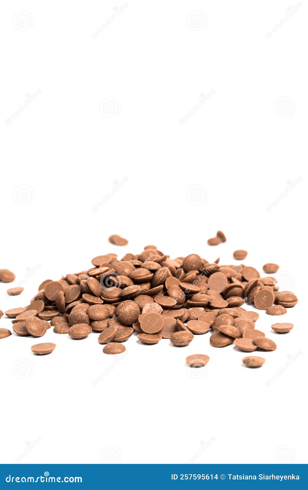 Close Up of Milk Chocolate Chips. Scattered Chocolate Callets Isolated ...