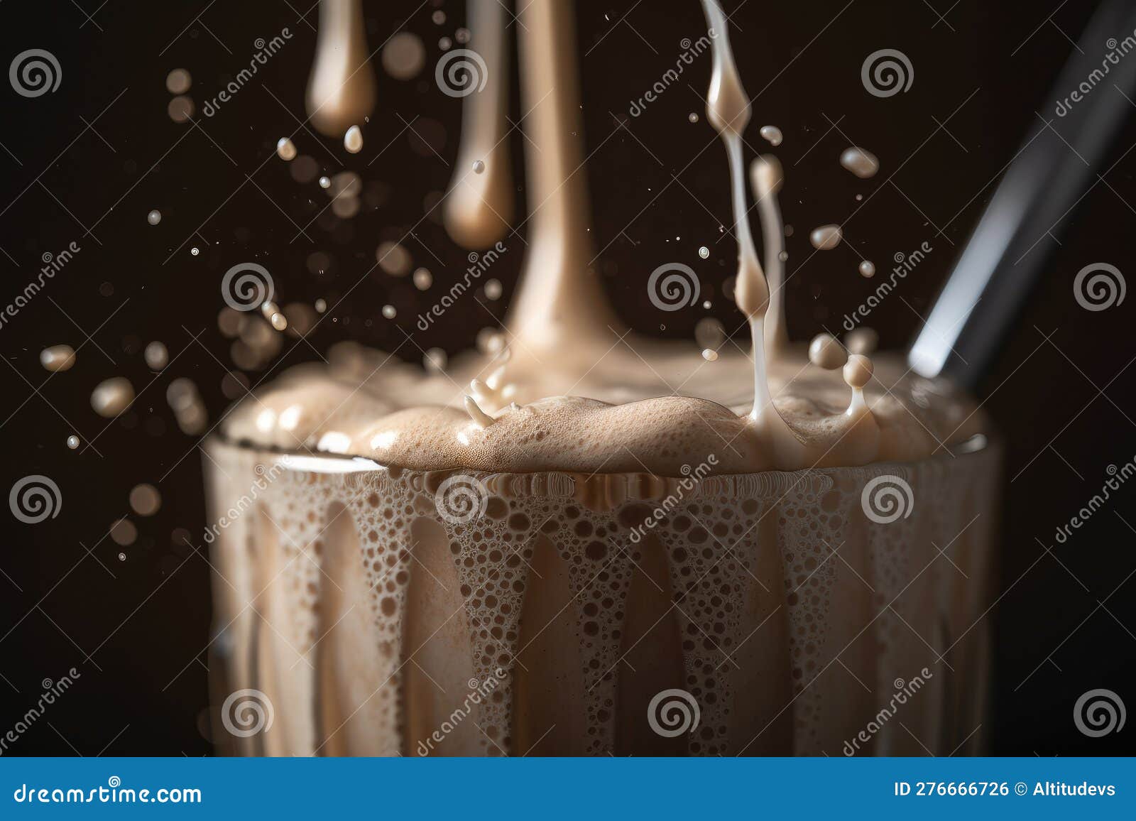 Close-up of Milkshake, with Droplets of Water and the Straw Visible ...