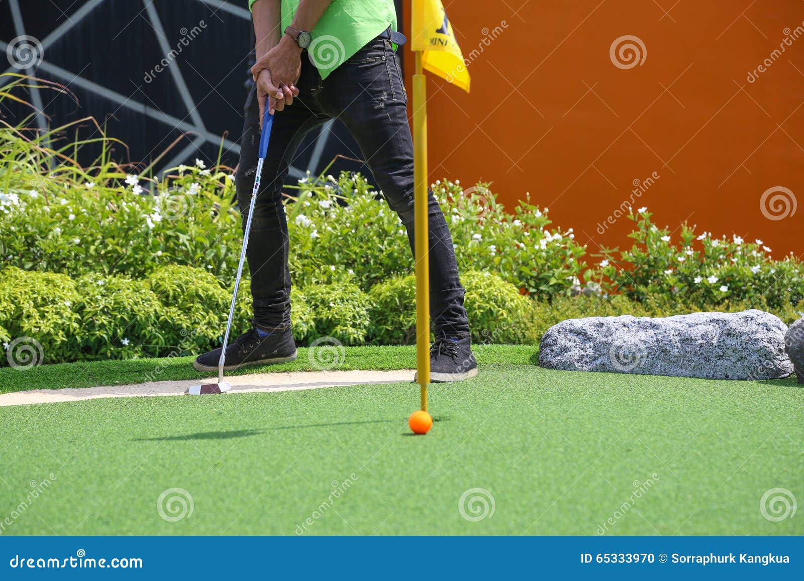 Close-up of Miniature Golf Hole with Bat and Ball. Stock Photo - Image ...
