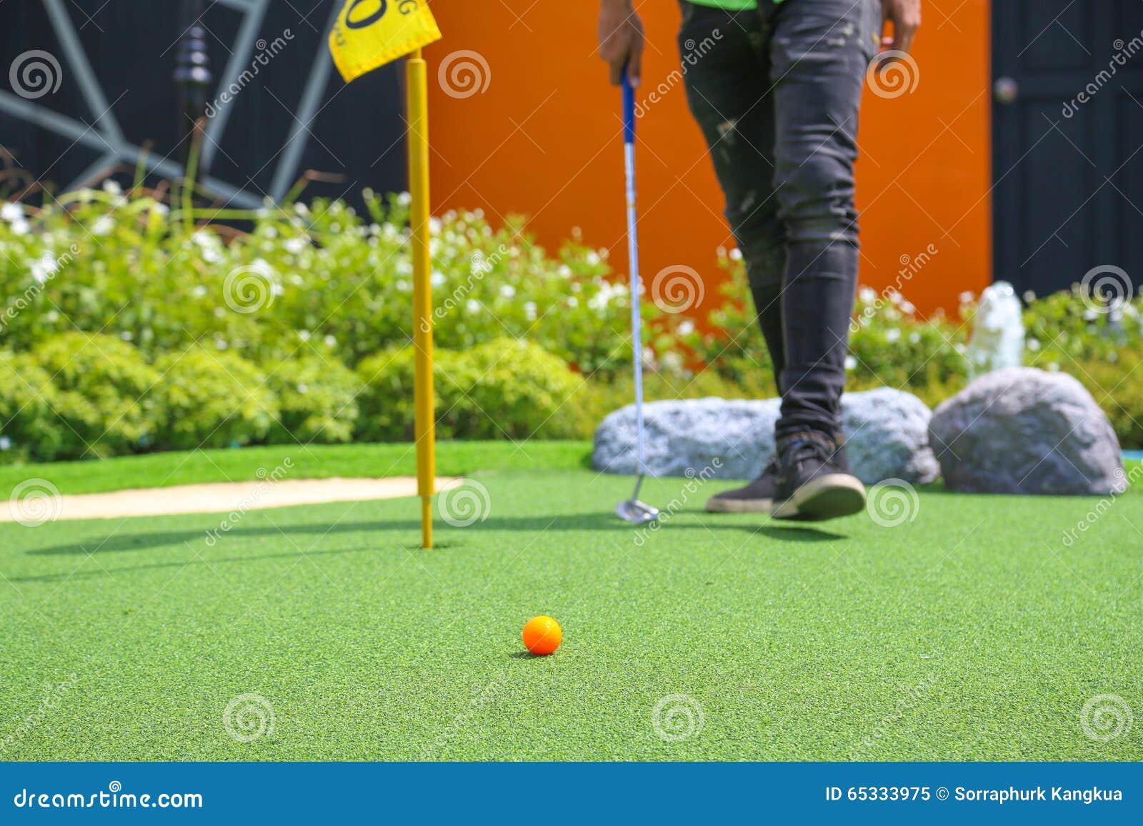 Close-up of Miniature Golf Hole with Bat and Ball. Stock Image - Image ...