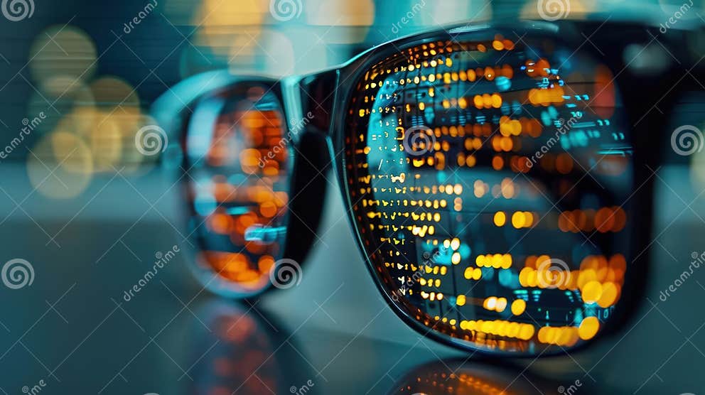 Closeup Minimal Style of Augmented Reality Glasses Reflecting Complex ...