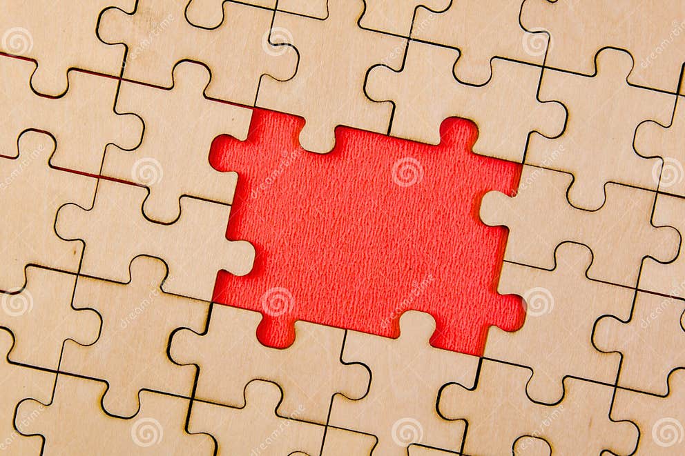 Close Up of Missing Jigsaw Puzzle Piece with Red Space for Text Stock ...