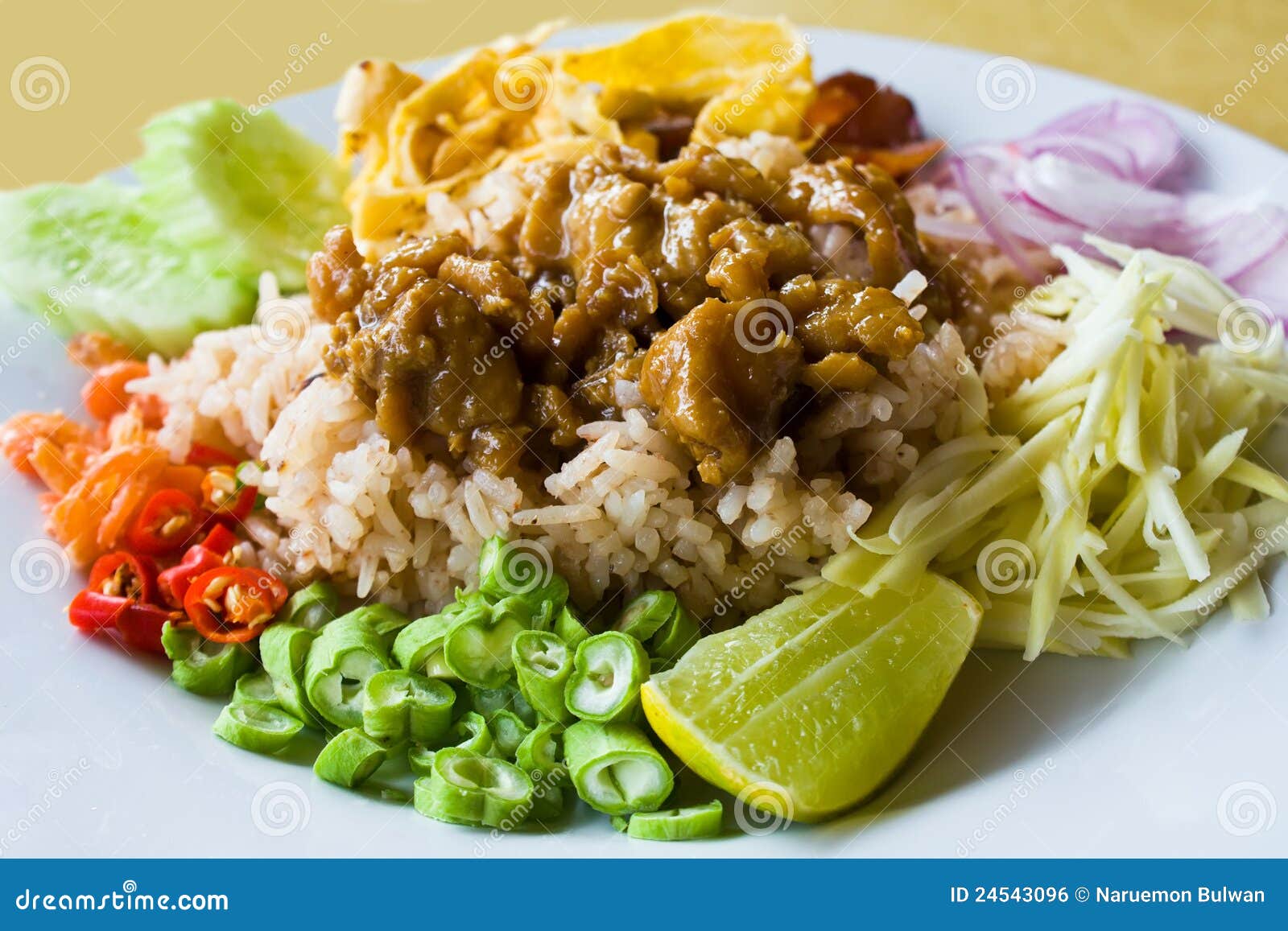 Close Up Mixed Cooked Rice with Shrimp Paste Sauce Stock Photo - Image ...