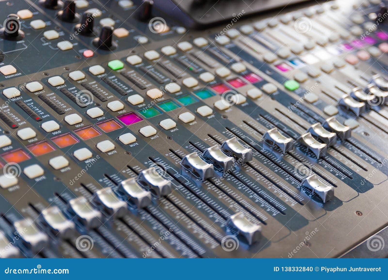 Close Up Mixing Console of a Big HiFi System, the Audio Equipment and ...