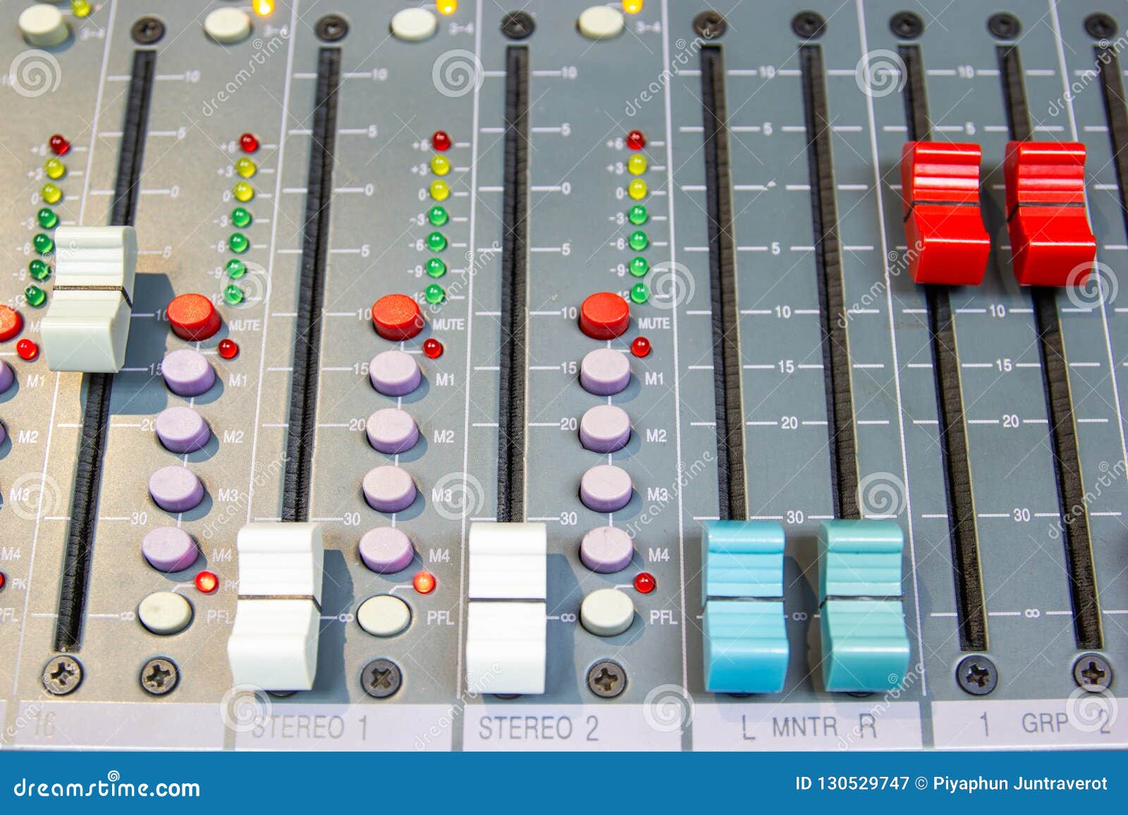 Close Up Mixing Console of a Big HiFi System, the Audio Equipment and ...