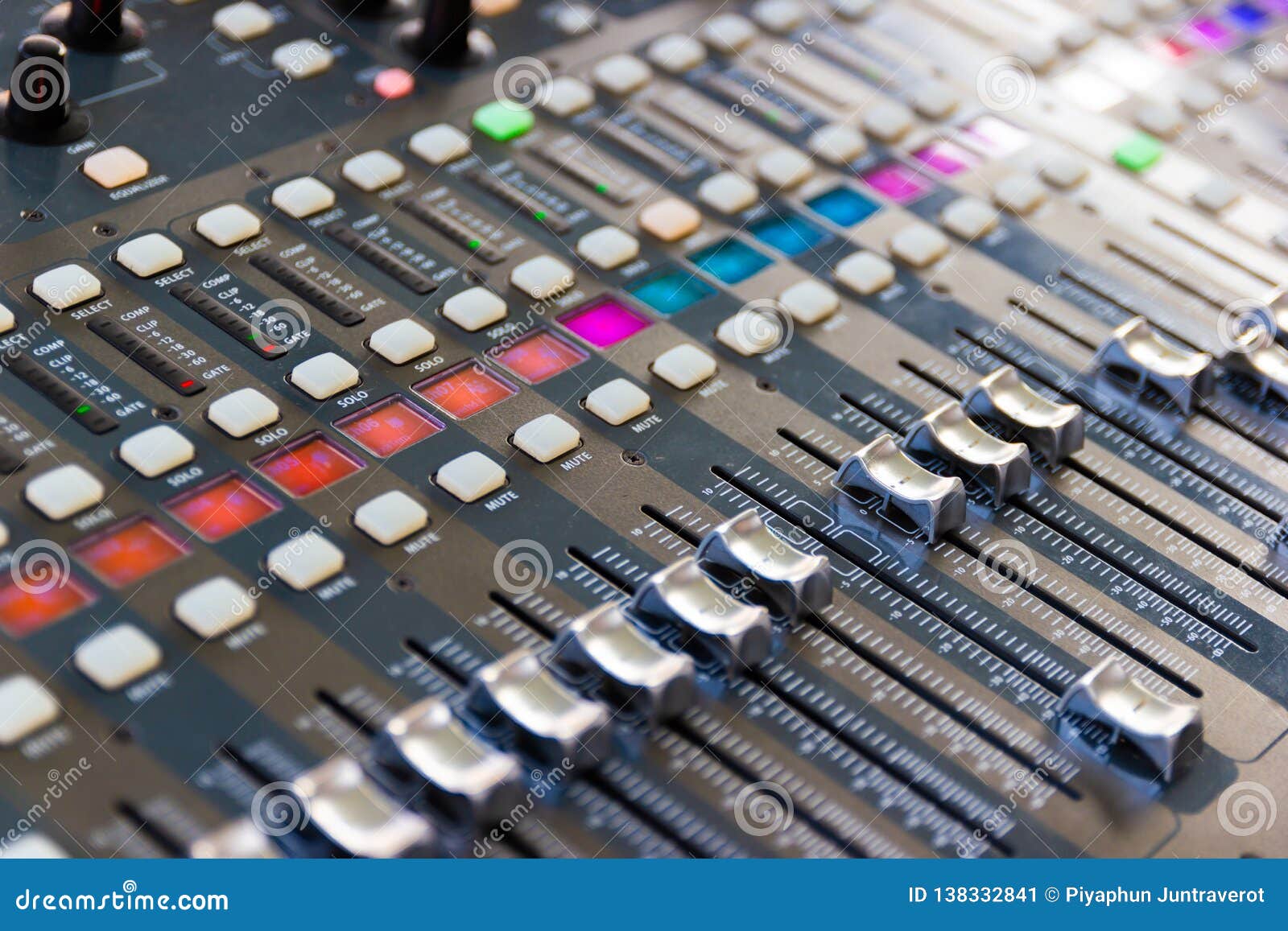 Close Up Mixing Console of a Big HiFi System, the Audio Equipment and ...