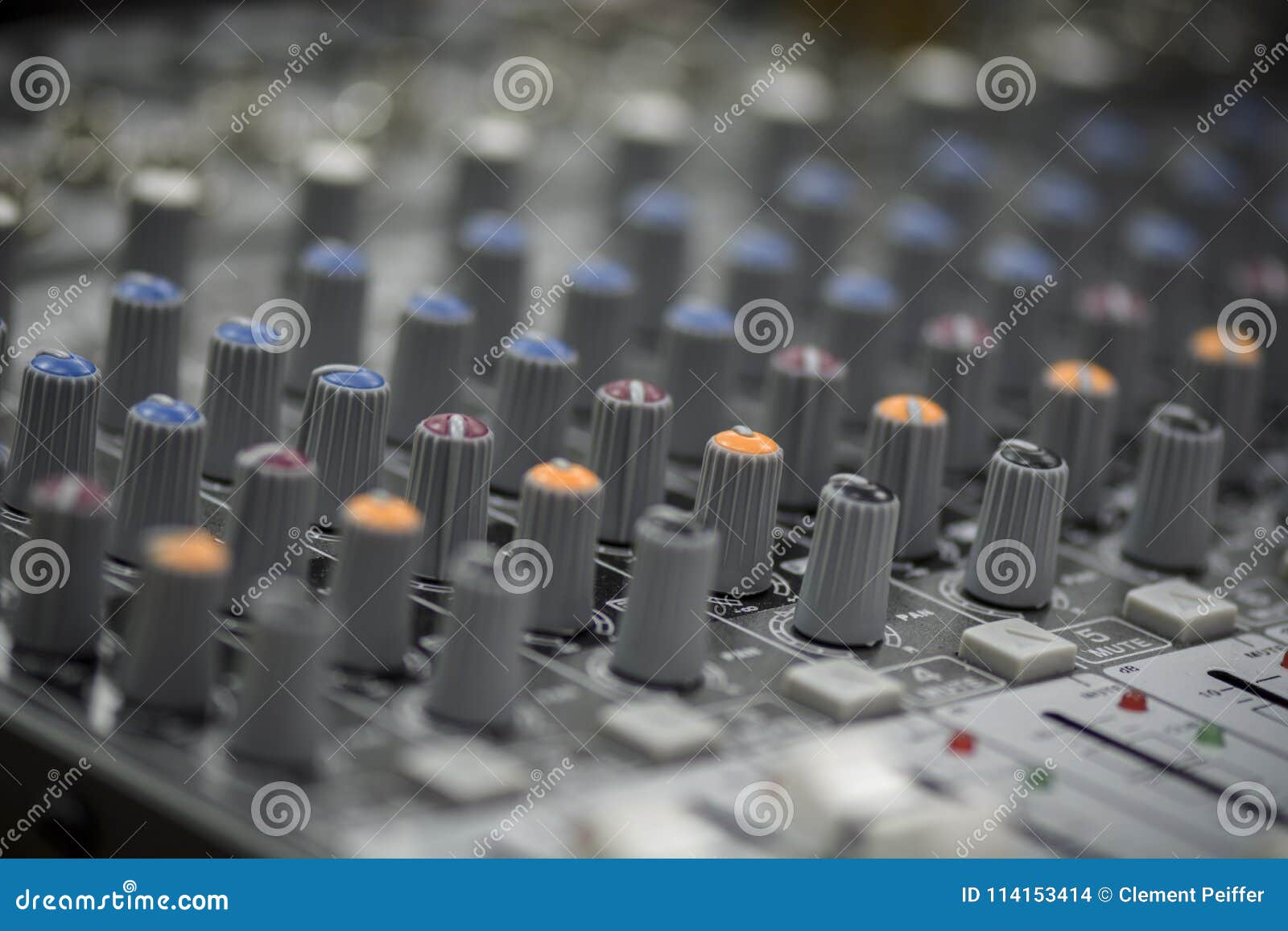 Close Up of a Mixing Console with Sliders and Buttons. Stock Photo ...