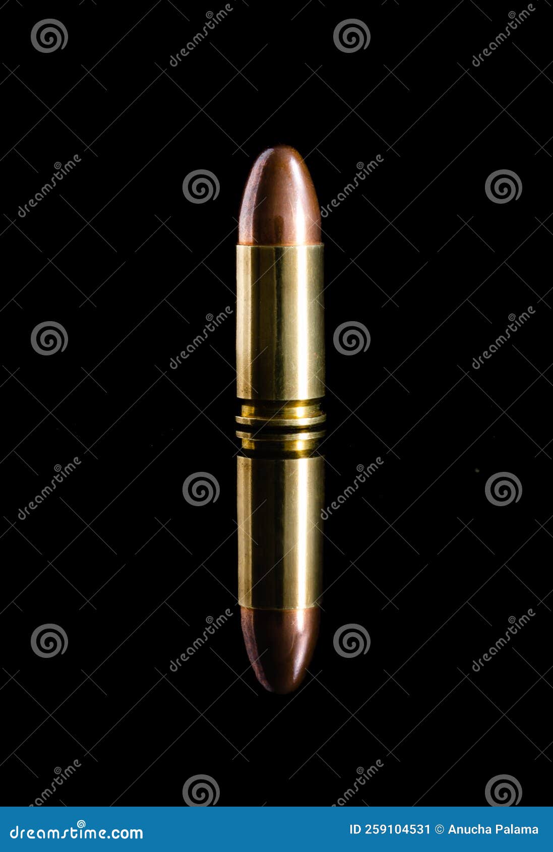 Close-up 9mm Bullet for a Gun and Reflection Isolated on a Black ...