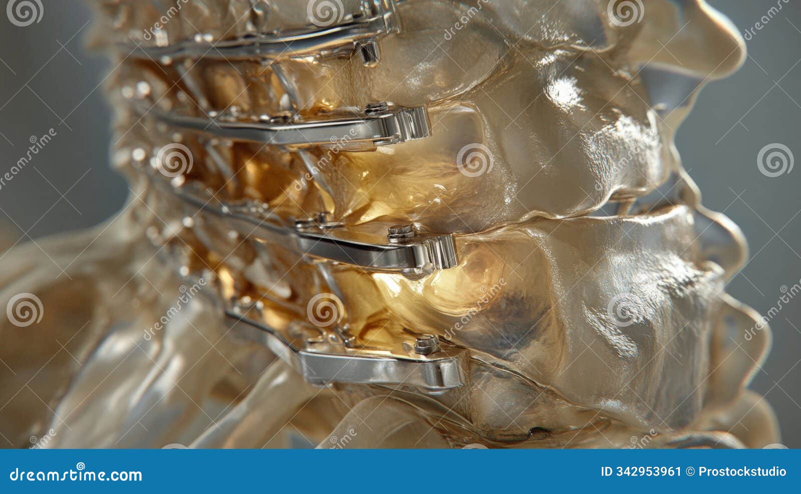 A Close-up of a Cervical Spine Model with Metal Plates Stock Image ...