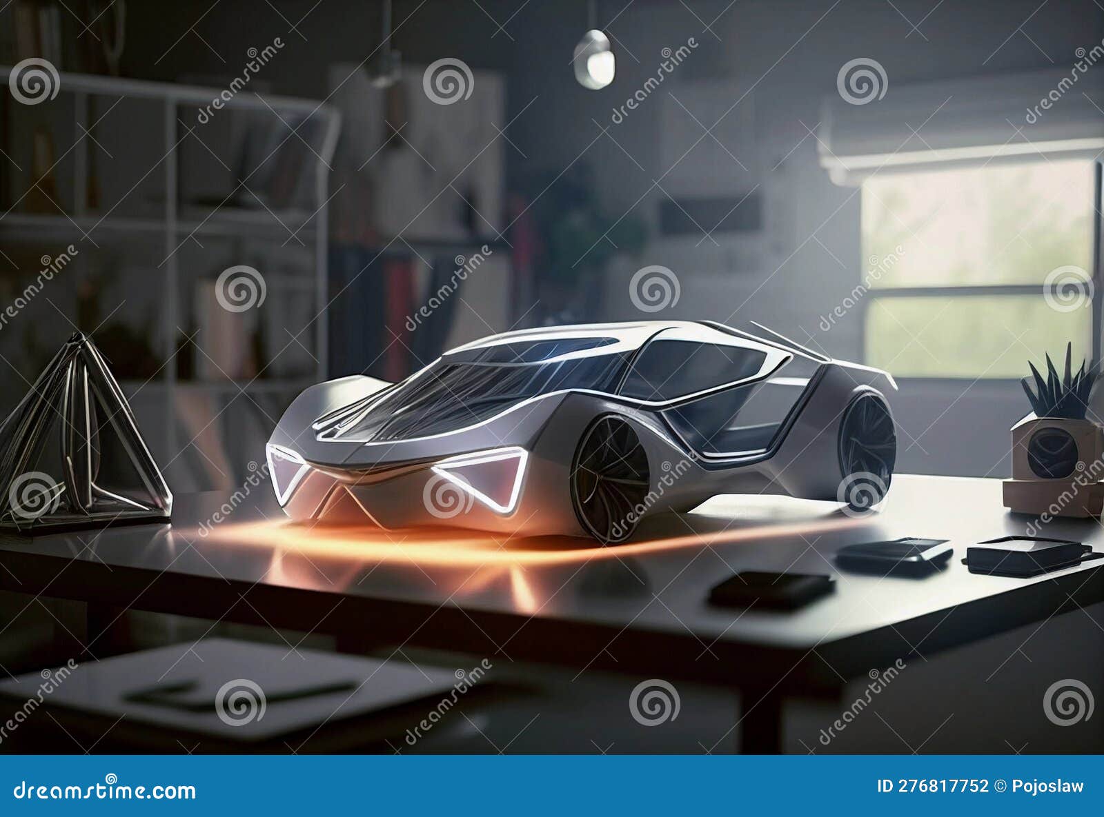 Close- Up of Model of Futuristic White Car with Backlight, Created with ...