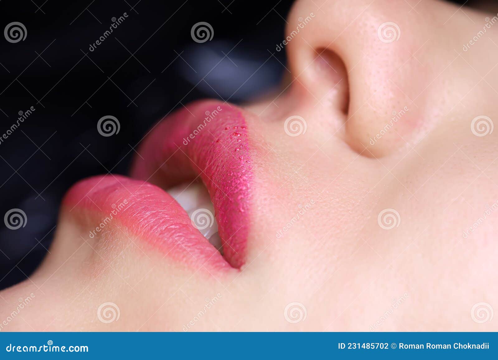 A Close-up Model with a Lip Tattoo Finished Work Stock Photo - Image of ...