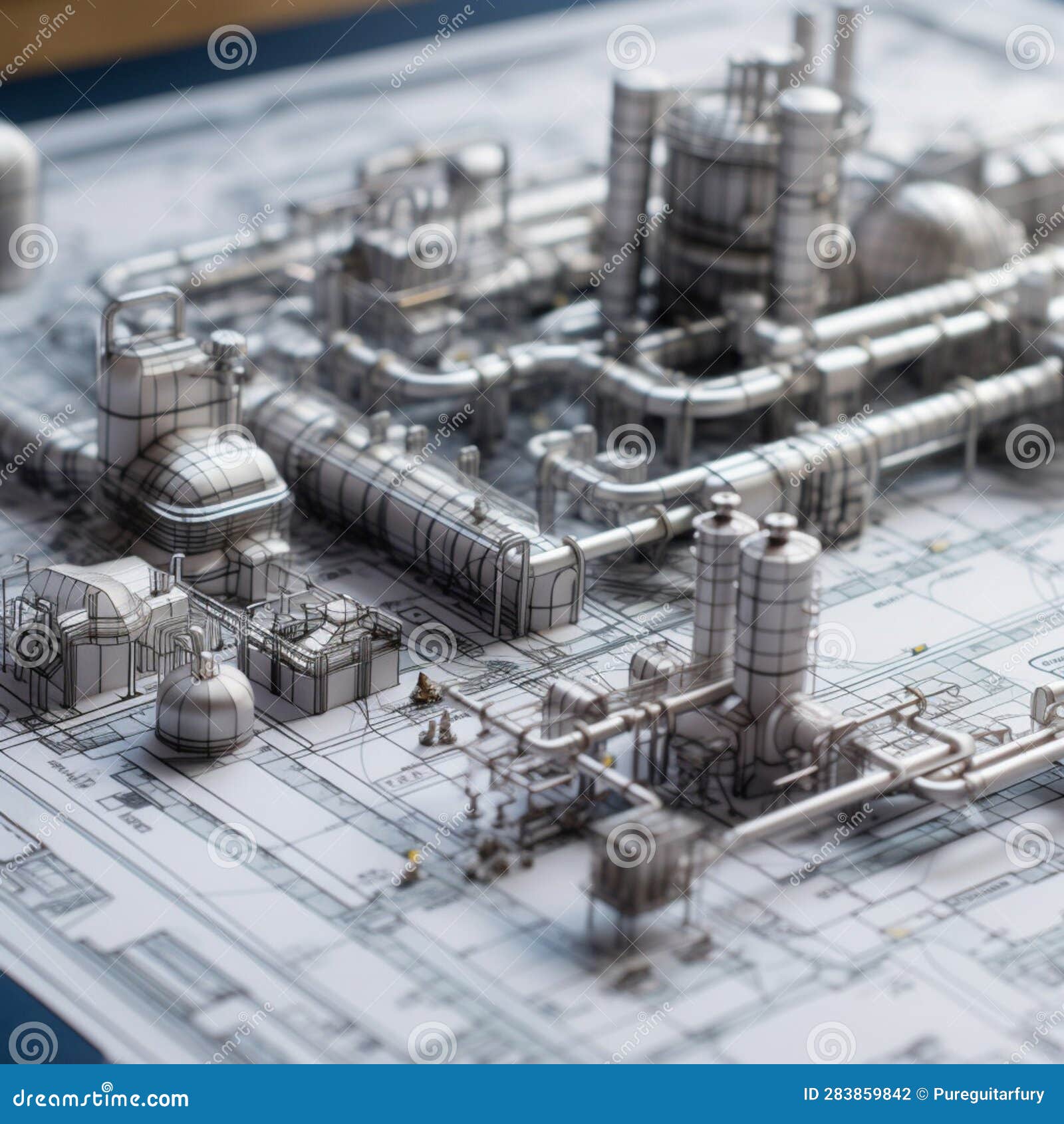 Close-up of a Model of a Manufacturing Plant Stock Illustration ...