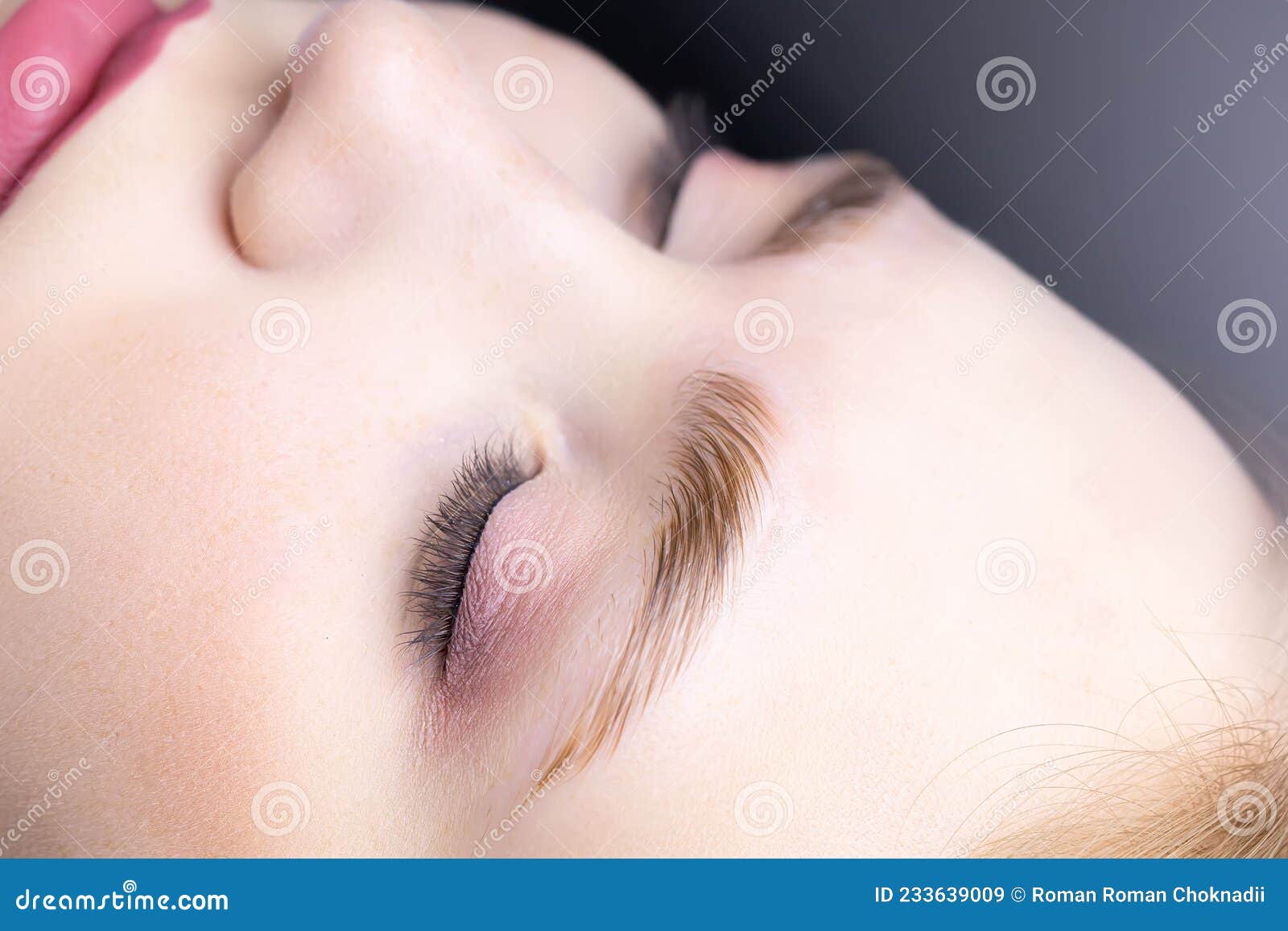 Close-up of the Model`s Combed Eyebrows with the Help of Laminating ...