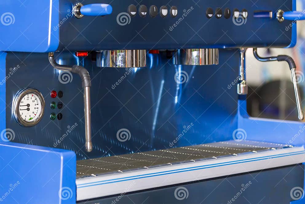 Close Up Modern and Automatic Blue Color of Coffee Machine Stock Image ...