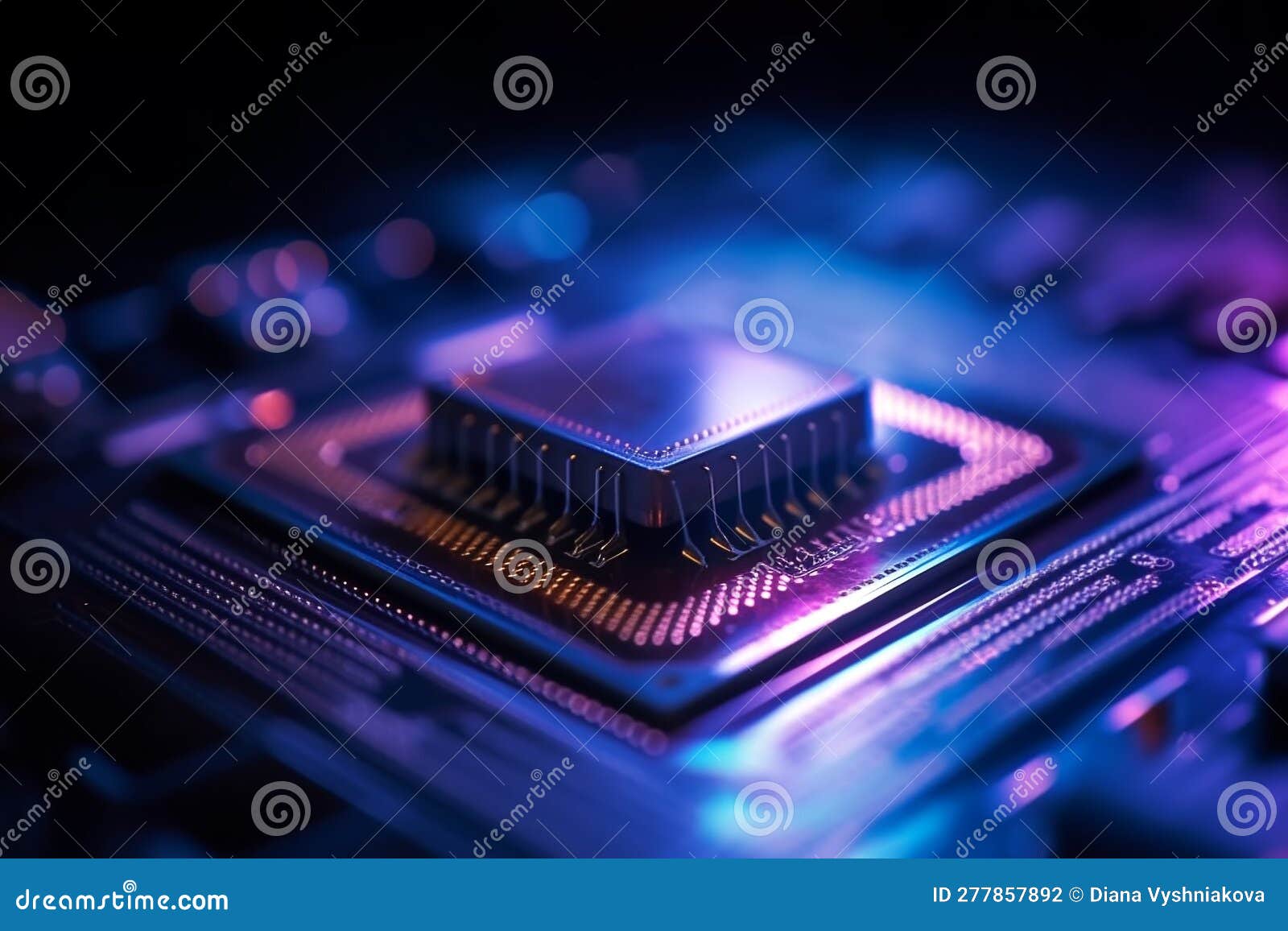 Close-up of Modern Computer Micro Chip in Purple and Blue Light, Modern ...