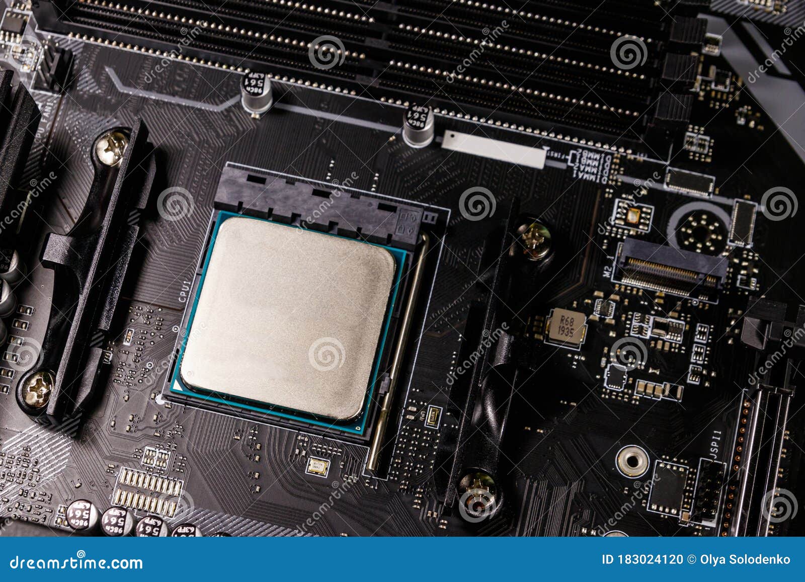 Close-up of Modern Computer Motherboard with Installed Cpu. Electronic ...