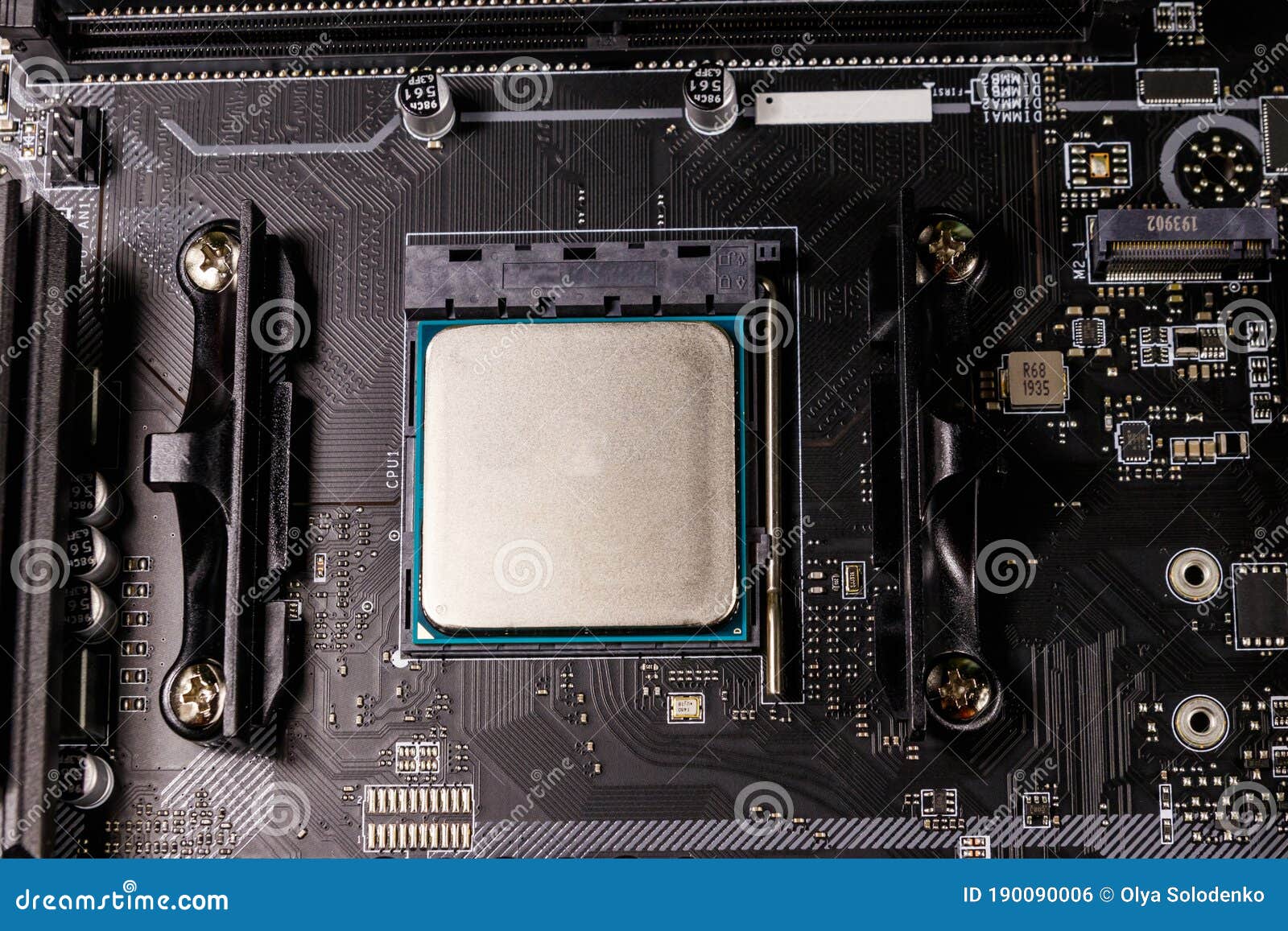 Close-up of Modern Computer Motherboard with Installed Cpu. Electronic ...