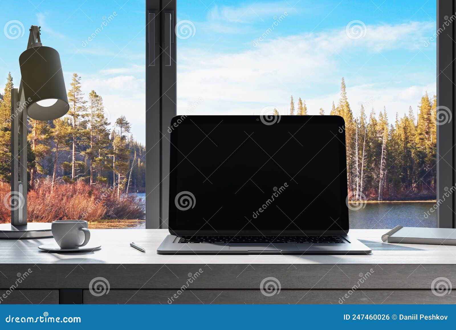 Close Up Of Blank Computer Monitor In Coworking Office Interior With ...