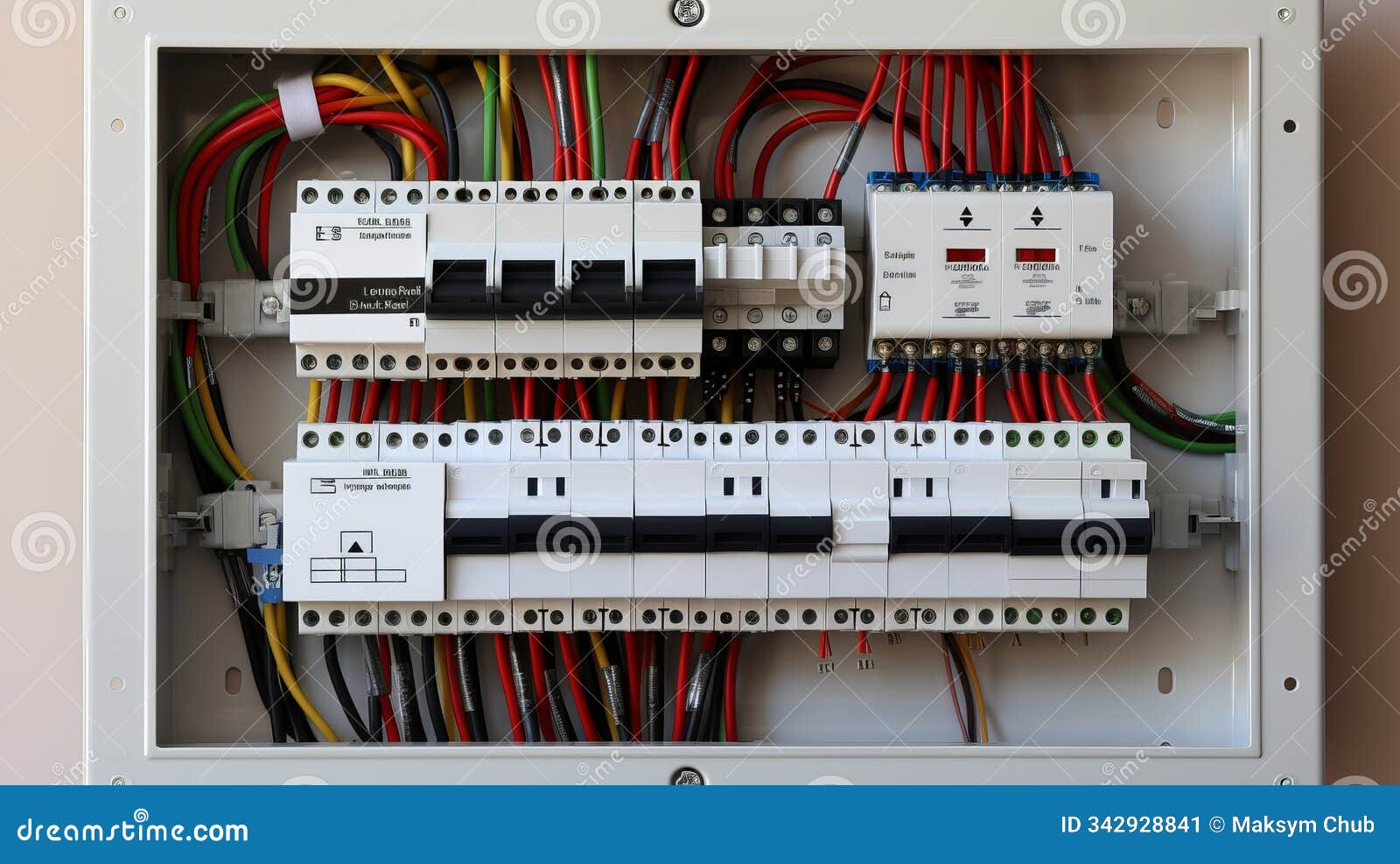 Close-up of a Modern Electrical Panel with Circuit Breakers and Wiring ...