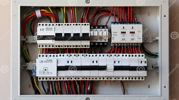 Close-up of a Modern Electrical Panel with Circuit Breakers and Wiring ...