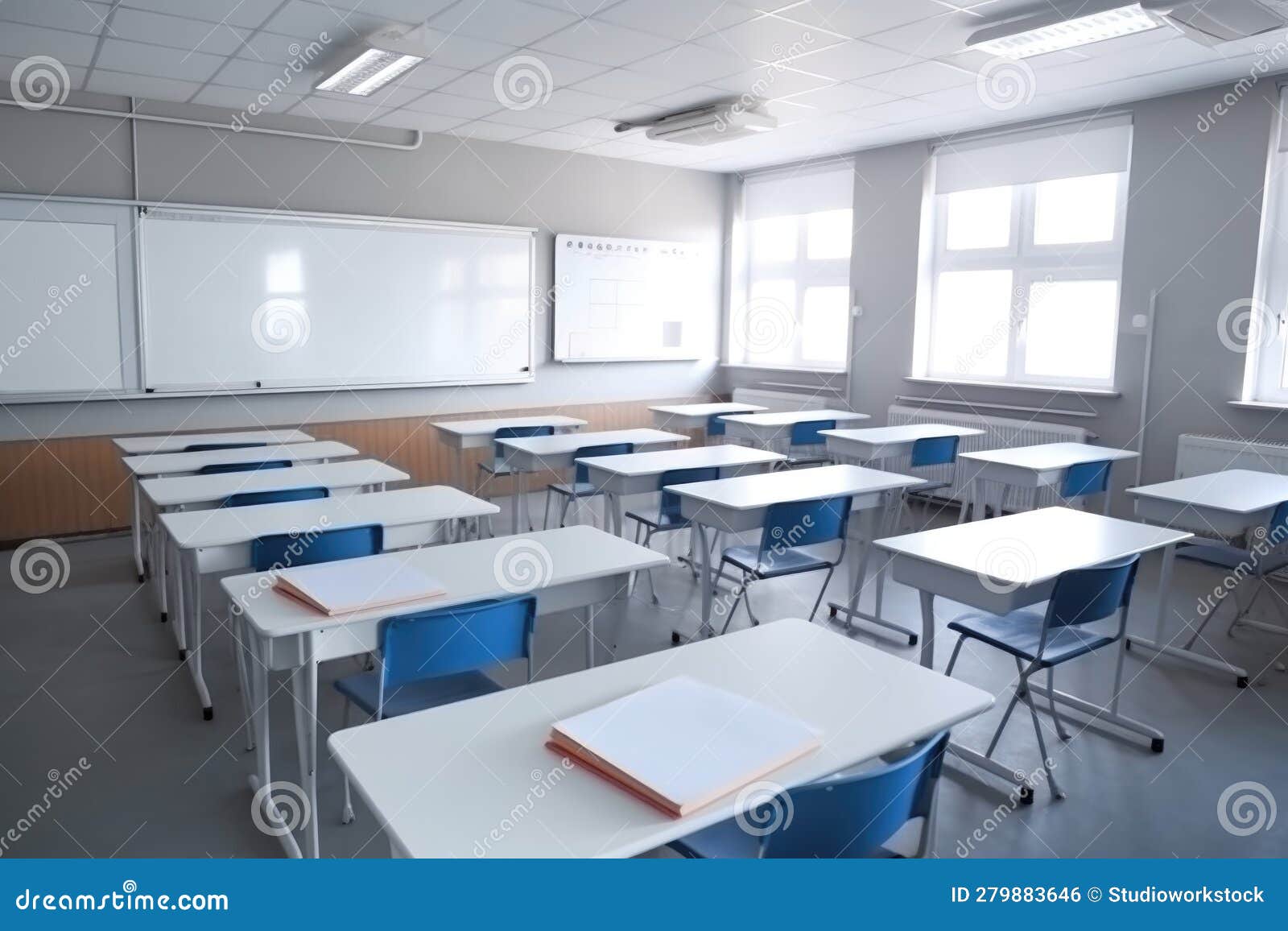 Close-up of Modern Empty Classroom with Interactive Whiteboard and ...