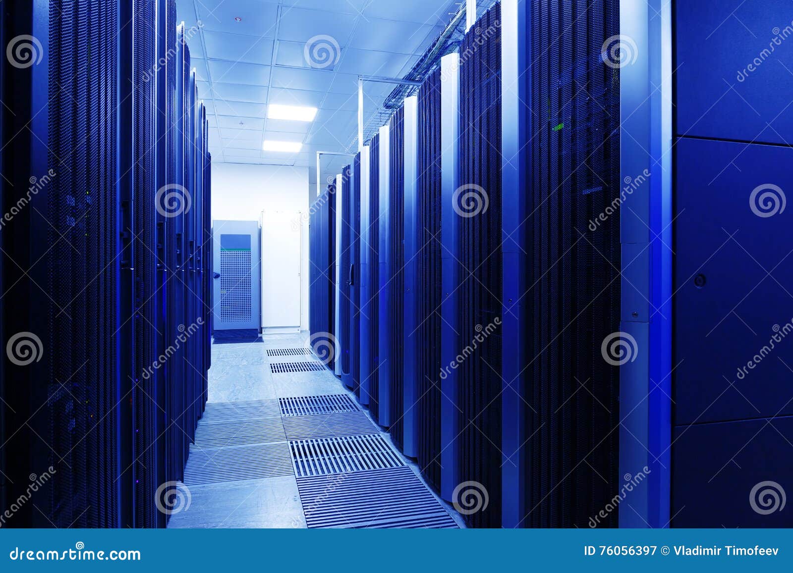 Close Up Modern Interior of Server Room, Super Computer, Data Center ...