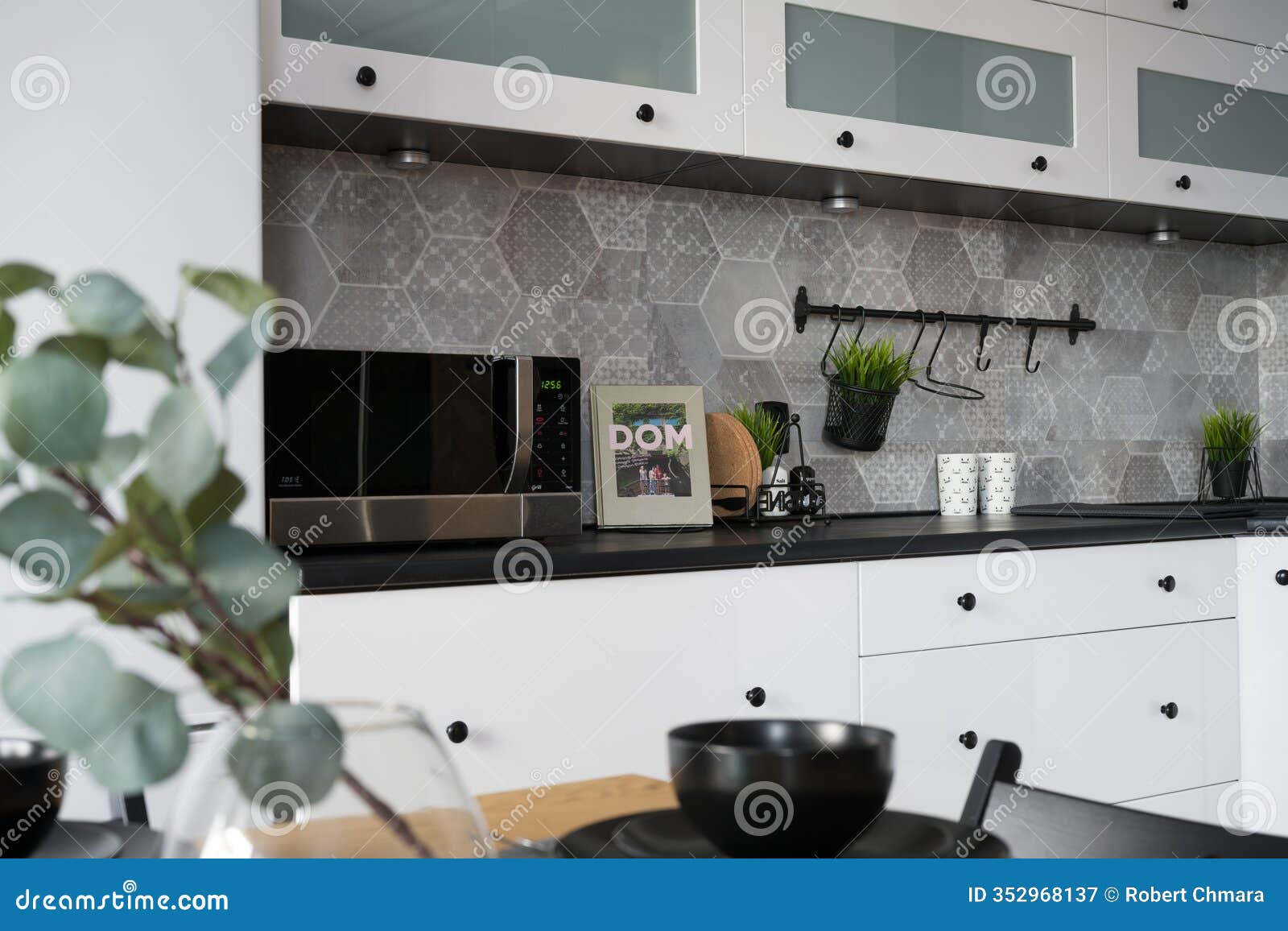 Close-up of a Modern Kitchen Countertop and Cabinets Stock Image ...