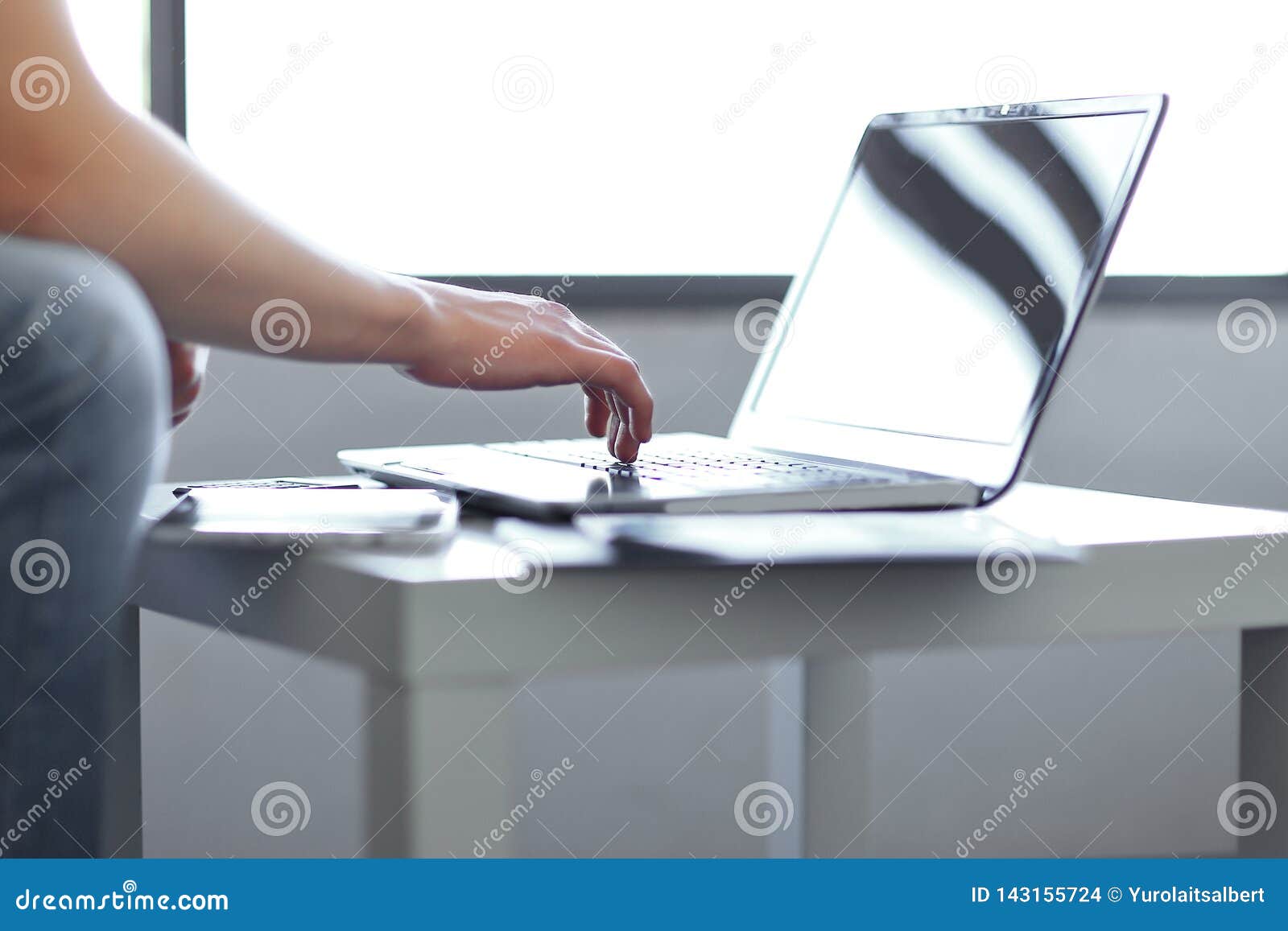 Close Up.modern Man Typing Text on a Laptop Stock Photo - Image of ...