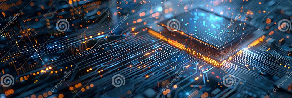 Close-up of a Modern Microprocessor on a Motherboard, with Digital Data ...