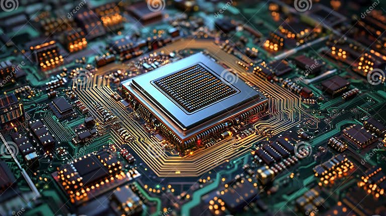 Detailed View of a Modern Microprocessor on a Vibrant Circuit Board ...