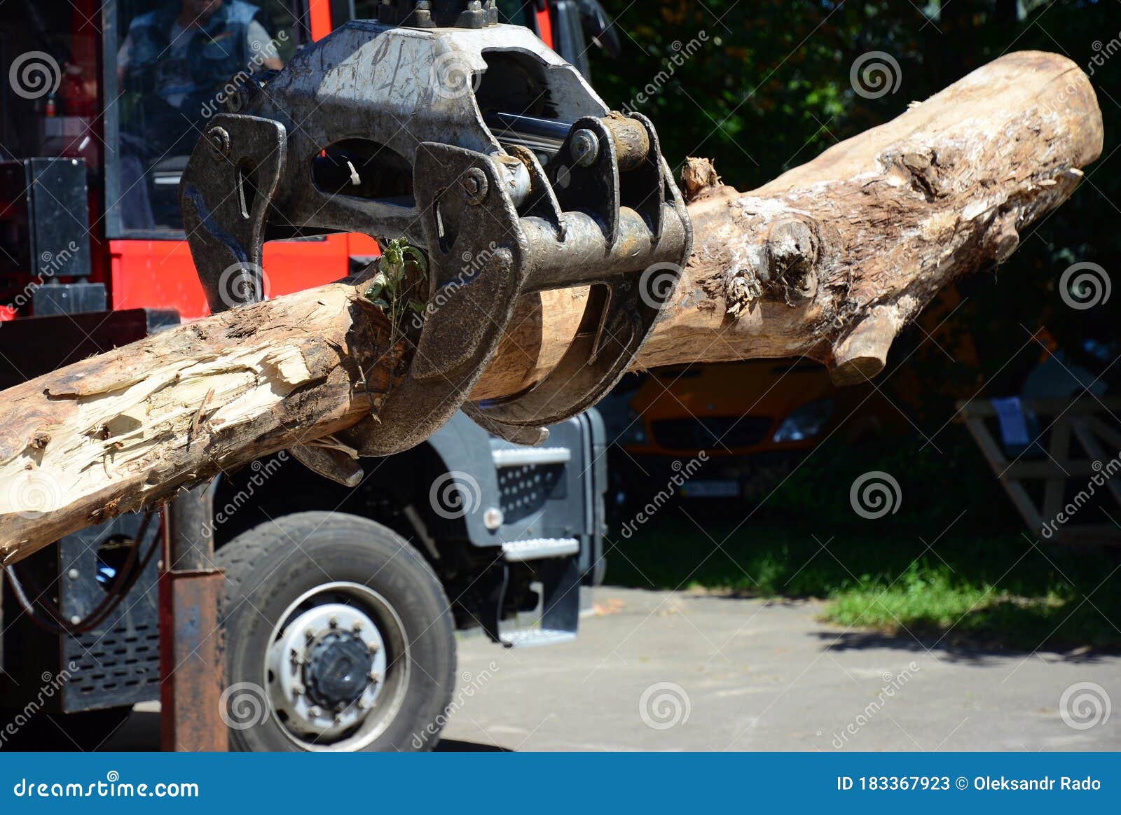 A Close-up on a Modern Red Tractor Forest Equipment, Timber Loader ...